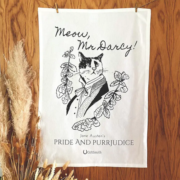 Meow! Mr. Darcy Fairtrade Tea Towel - Jane Austen Gifts