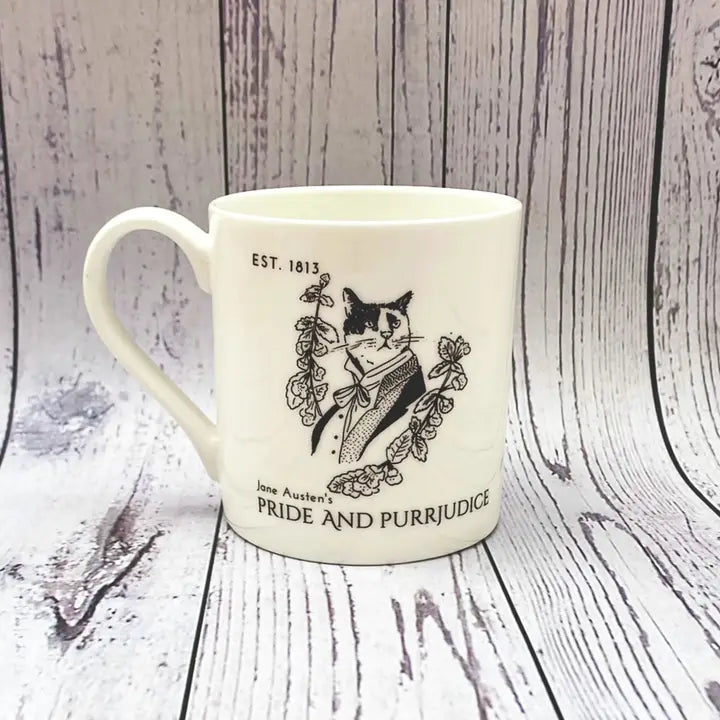 Mr Darcy Literary Cat Bone China Mug - Jane Austen Gifts