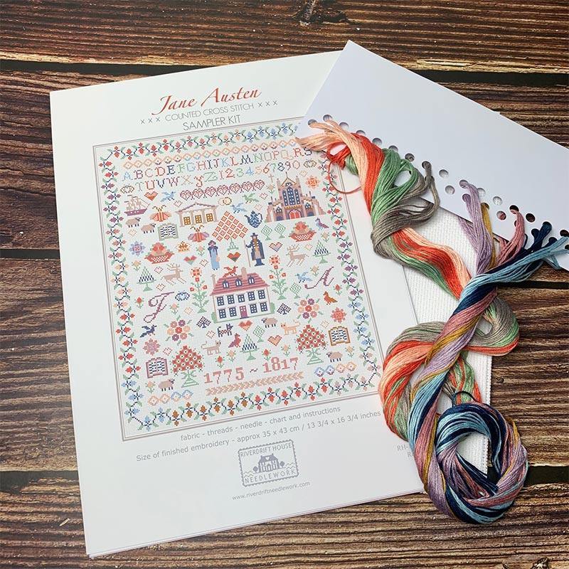 Jane Austen Cross Stitch - Jane Austen's Life Sampler Kit - Jane Austen ...